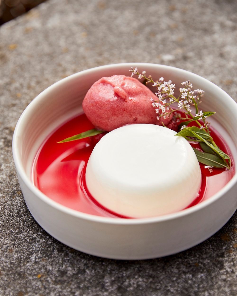 Buttermilk Panna Cotta with Raspberry Sorbet - Table Magazine
